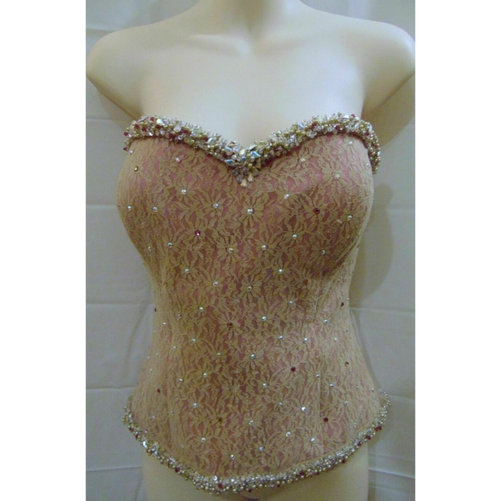 Vintage Mid Century Corset Bustier Lace Bead Top - Gem